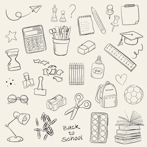 Hand Drawn School Clipart Set | Back to School Illustrations | PNG SVG ...
