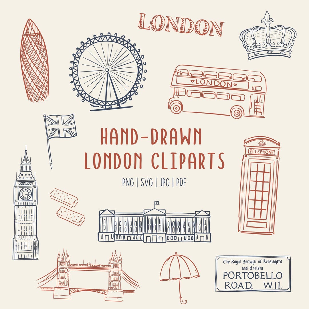 Hand-drawn London Clipart Set | UK Travel Doodles | Commerical Use PNG ...
