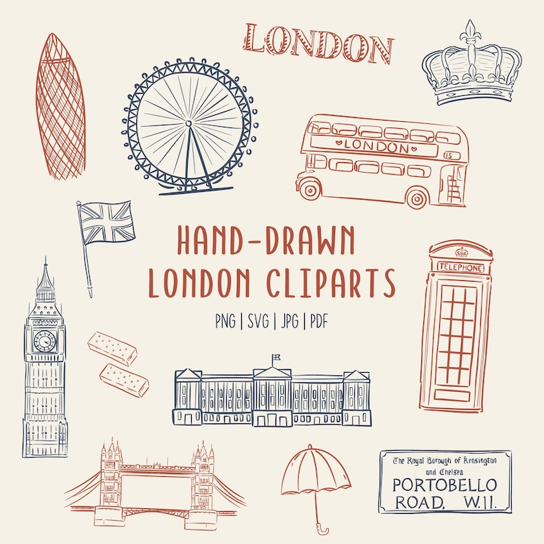 Hand-drawn London Clipart Set | UK Travel Doodles | Commerical Use PNG ...