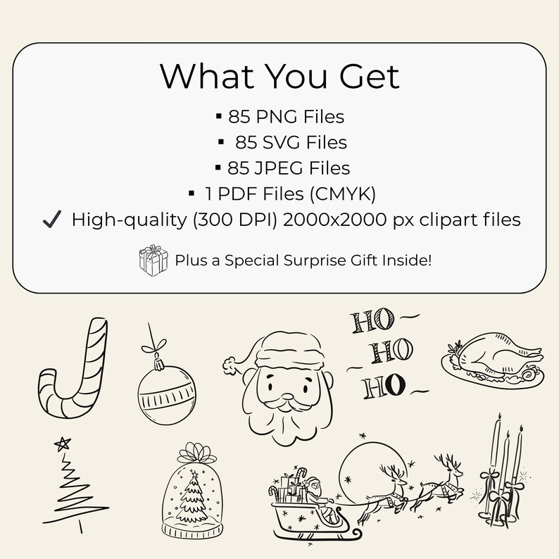 Hand-drawn Christmas Clipart Icons: 80 Holiday Doodles (PNG, SVG, PDF ...