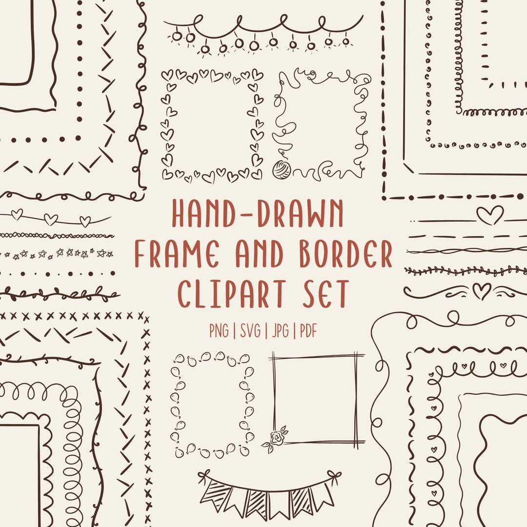 Hand-drawn Frames & Borders Clipart Set: 80+ Commercial Use Border ...
