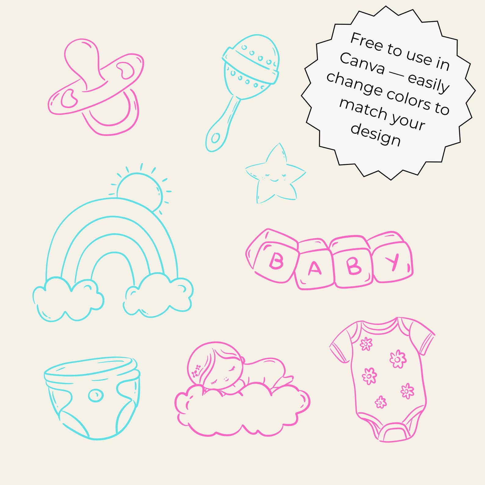 Hand-drawn Baby Clipart Icons: 70+ Baby Shower Doodles (SVG, PNG, PDF ...