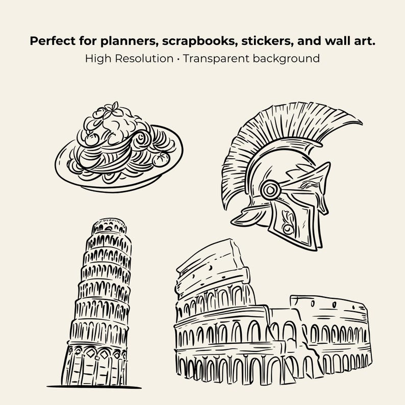 Hand-drawn Italy Clipart Set • Italian Landmarks & Food Illustrations ...