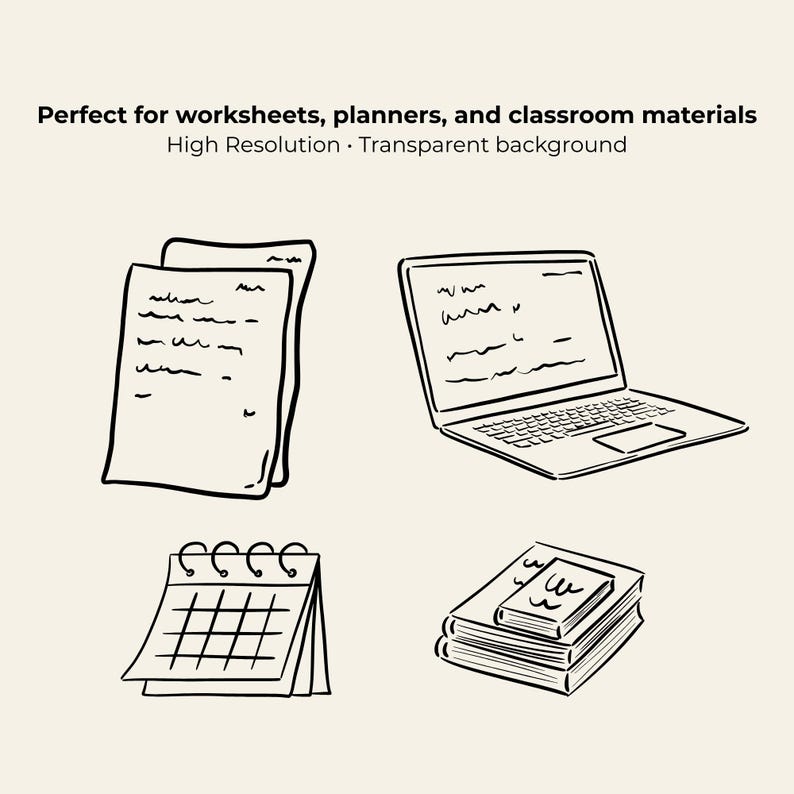 Hand Drawn School Clipart Set | Back to School Illustrations | PNG SVG ...