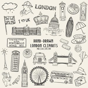 Hand-drawn London Clipart Set | UK Travel Doodles | Commerical Use PNG ...