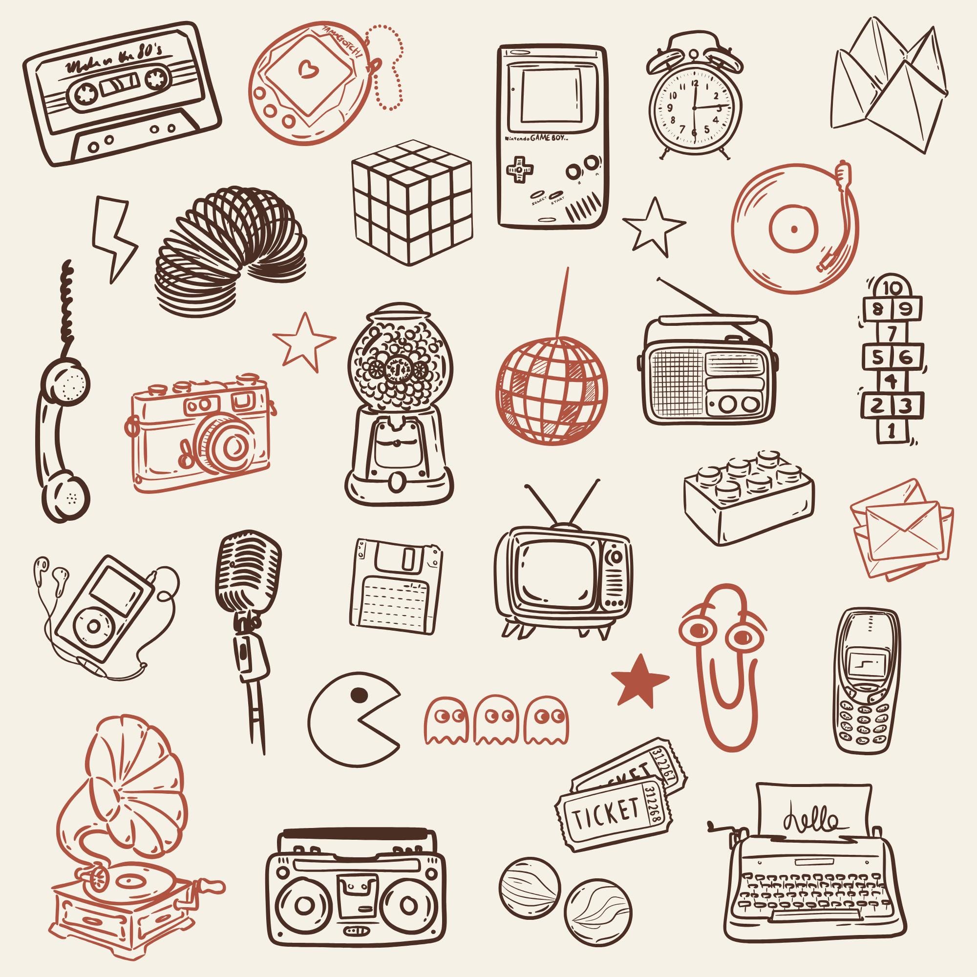 Hand Drawn Nostalgia Clipart Set | 80s 90s Vintage Doodle Icons | PNG ...