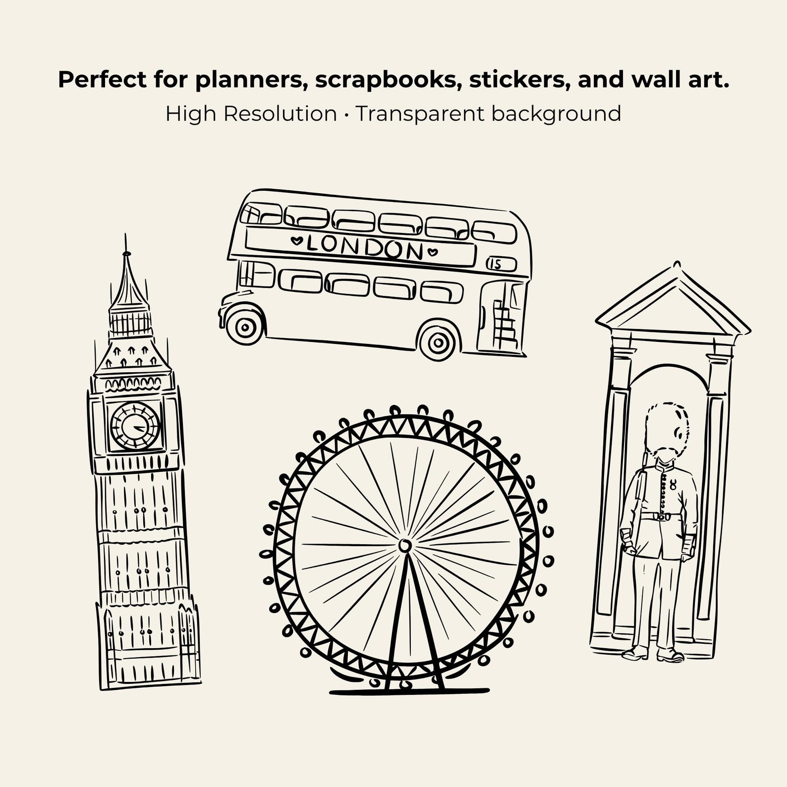Hand-drawn London Clipart Set | UK Travel Doodles | Commerical Use PNG ...