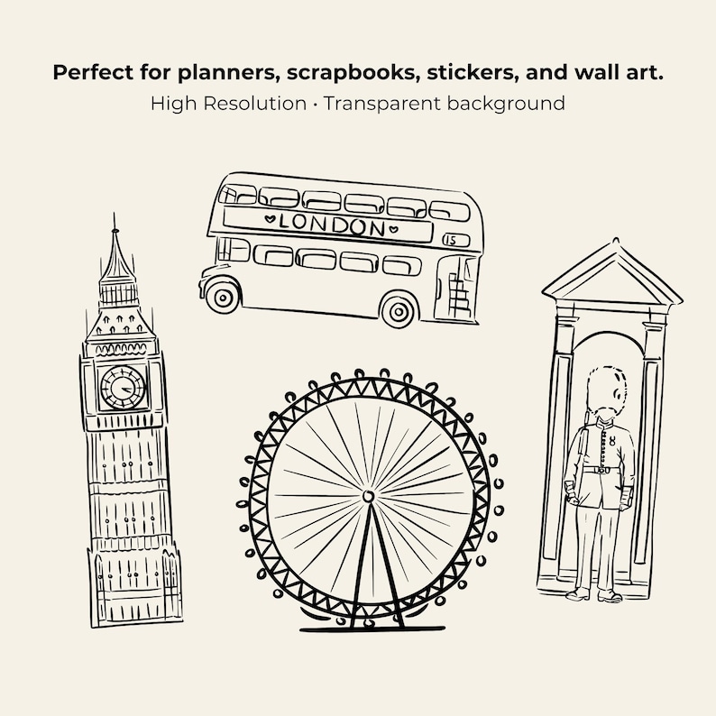 Hand-Drawn London Clipart Set | UK Travel Doodles | Commerical Use PNG ...