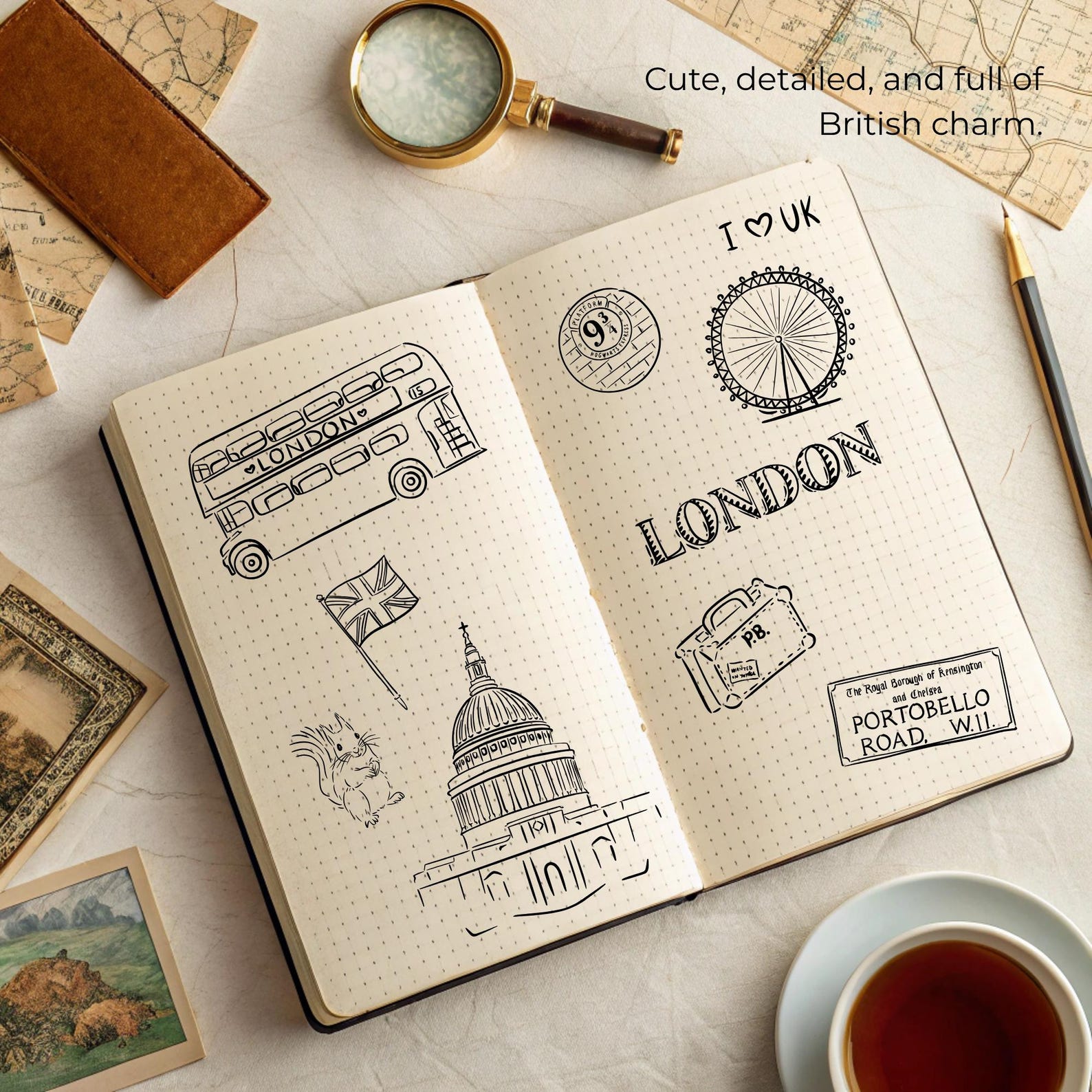 Hand-drawn London Clipart Set | UK Travel Doodles | Commerical Use PNG ...