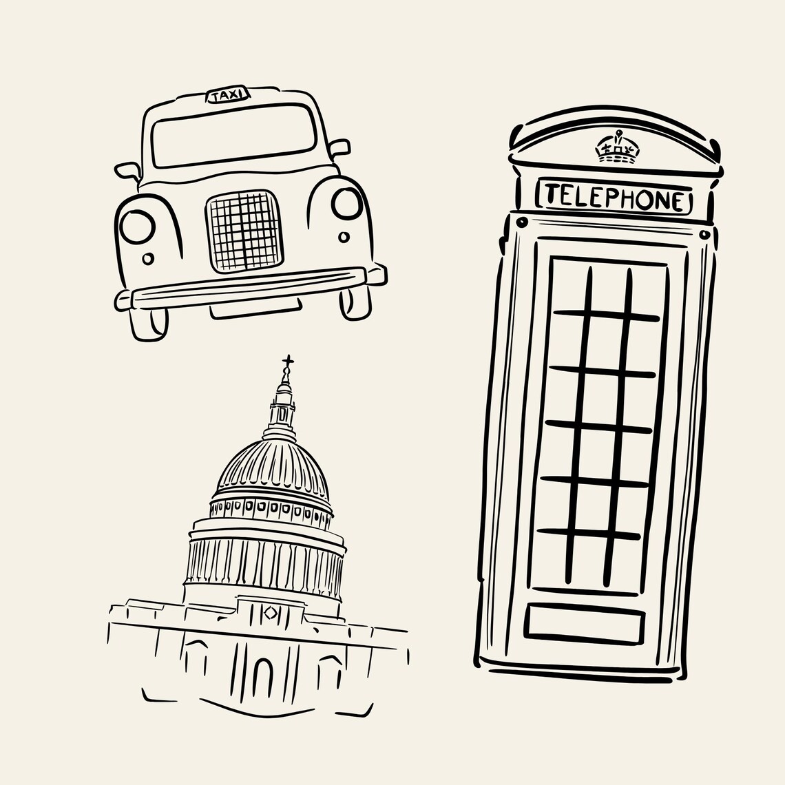 Hand-drawn London Clipart Set | UK Travel Doodles | Commerical Use PNG ...