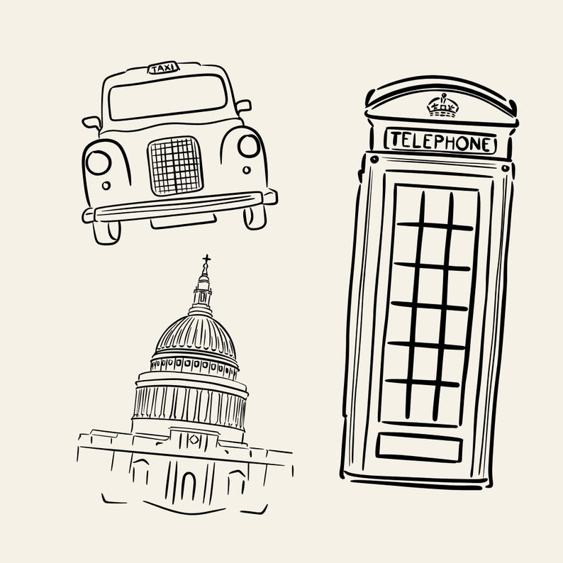 Hand-drawn London Clipart Set | UK Travel Doodles | Commerical Use PNG ...