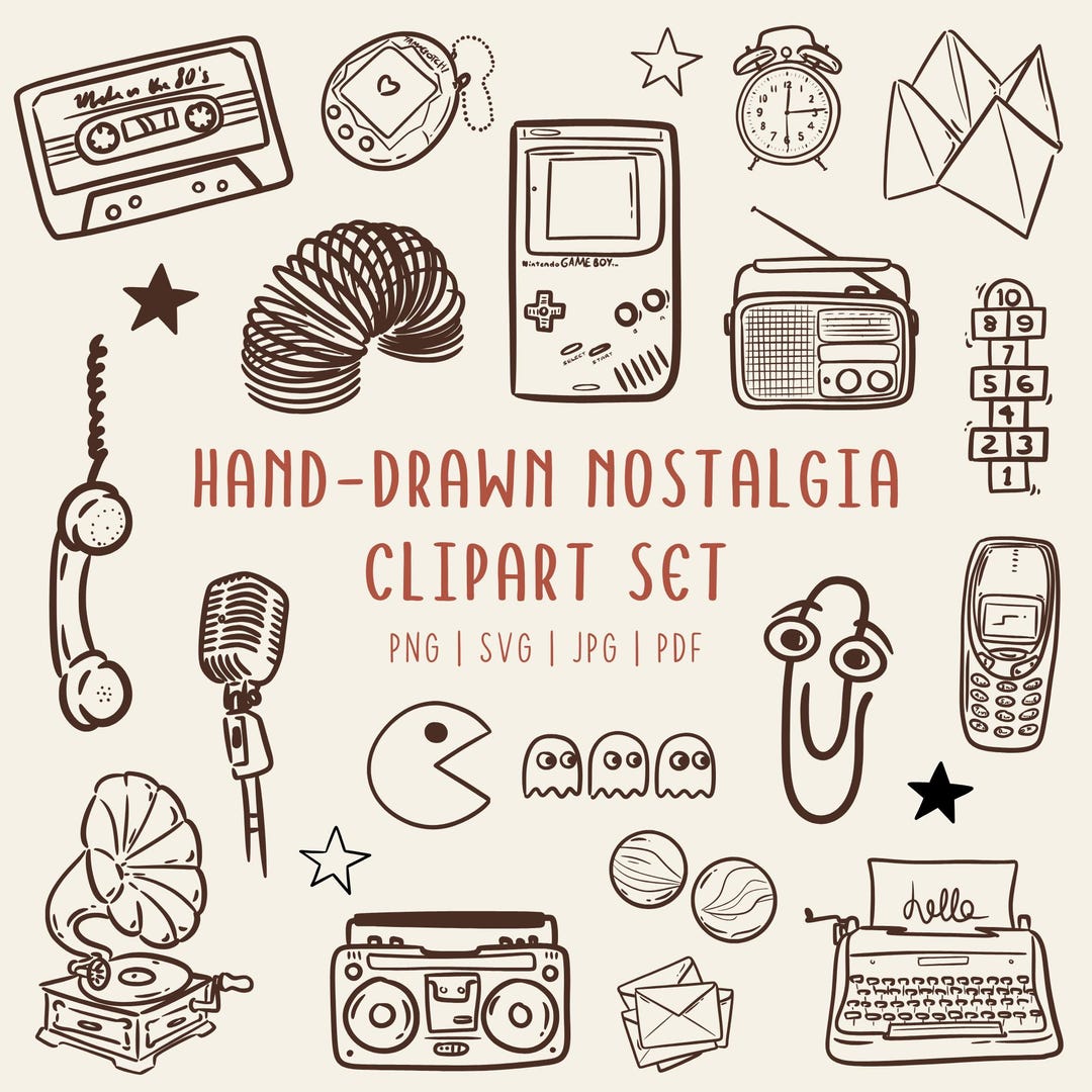 Hand Drawn Nostalgia Clipart Set | 80s 90s Vintage Doodle Icons | PNG ...