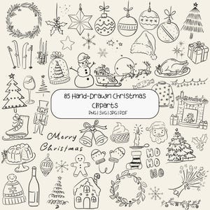 Hand-drawn Christmas Clipart Icons: 80 Holiday Doodles (PNG, SVG, PDF ...