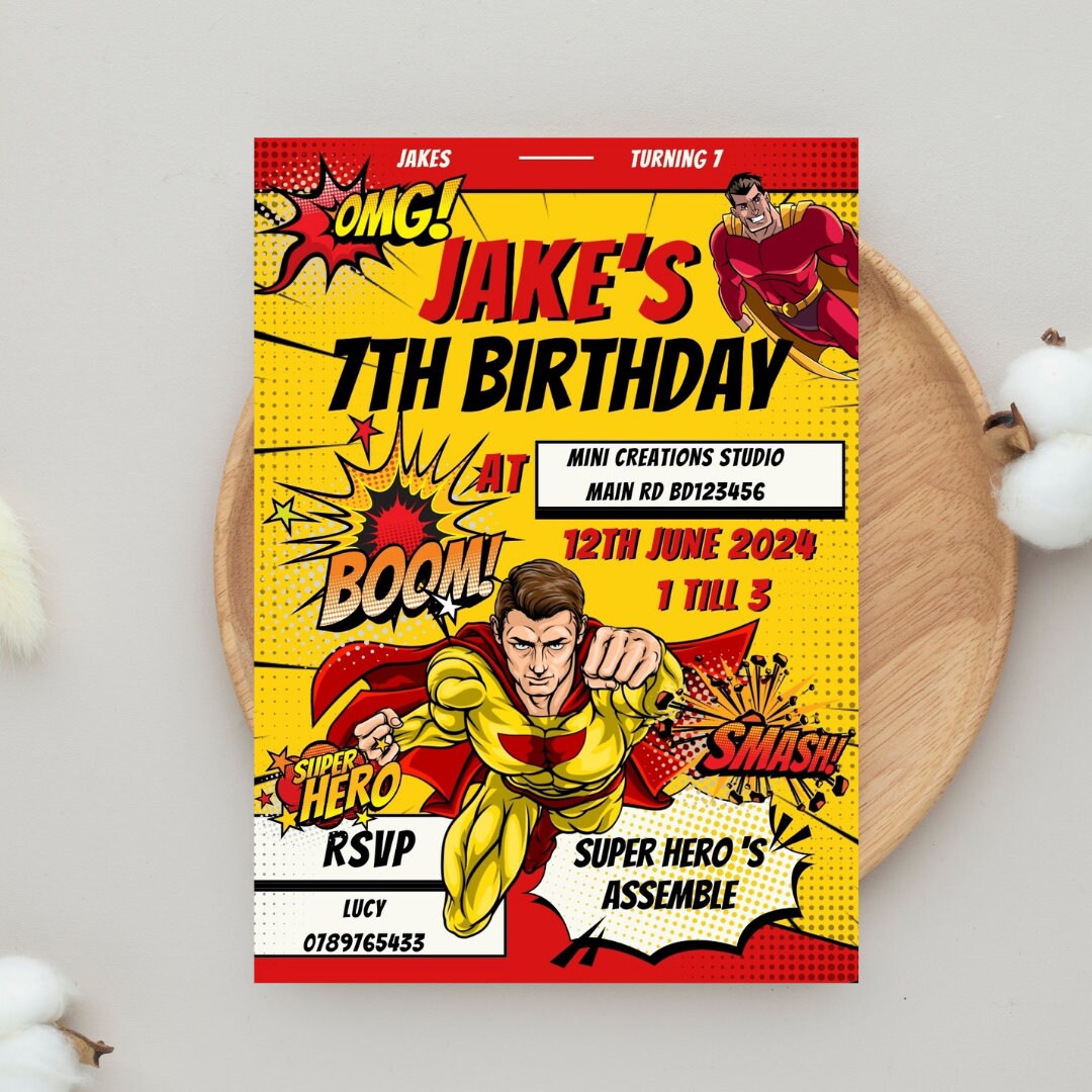 Personalised Super Hero Party Invitations - Etsy Personalised Super Hero Party Invitations - Etsy