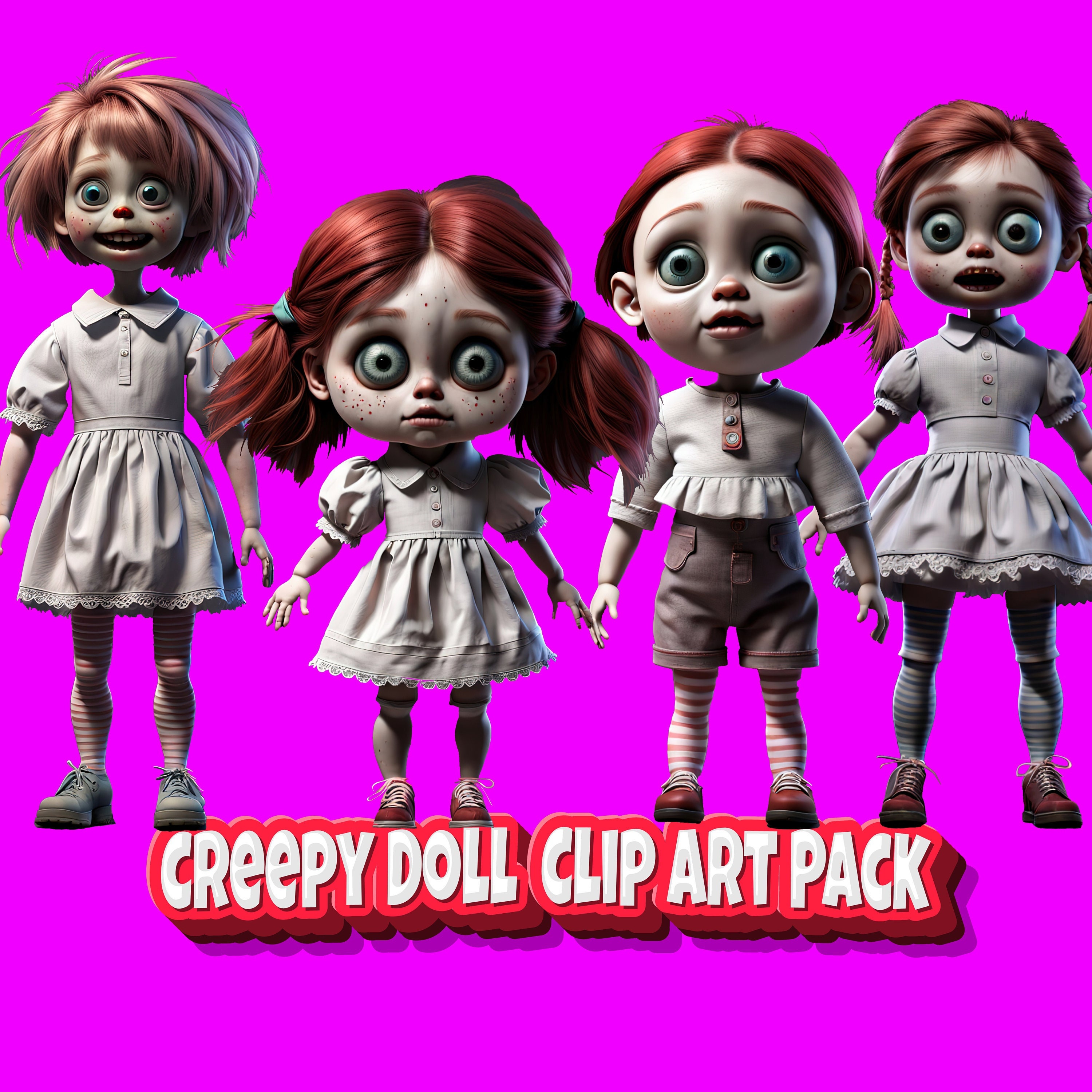 Creepy Doll Clip Art Red Head Doll Art Halloween Clipart Etsy