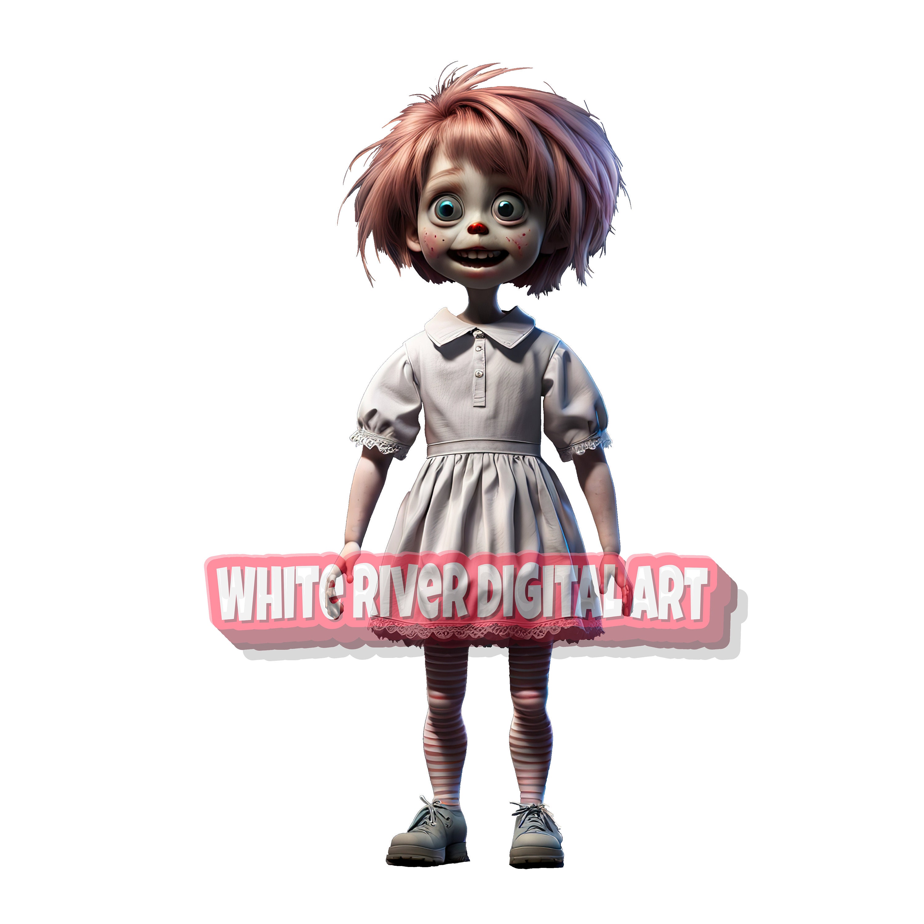Creepy Doll Clip Art Red Head Doll Art Halloween Clipart Etsy