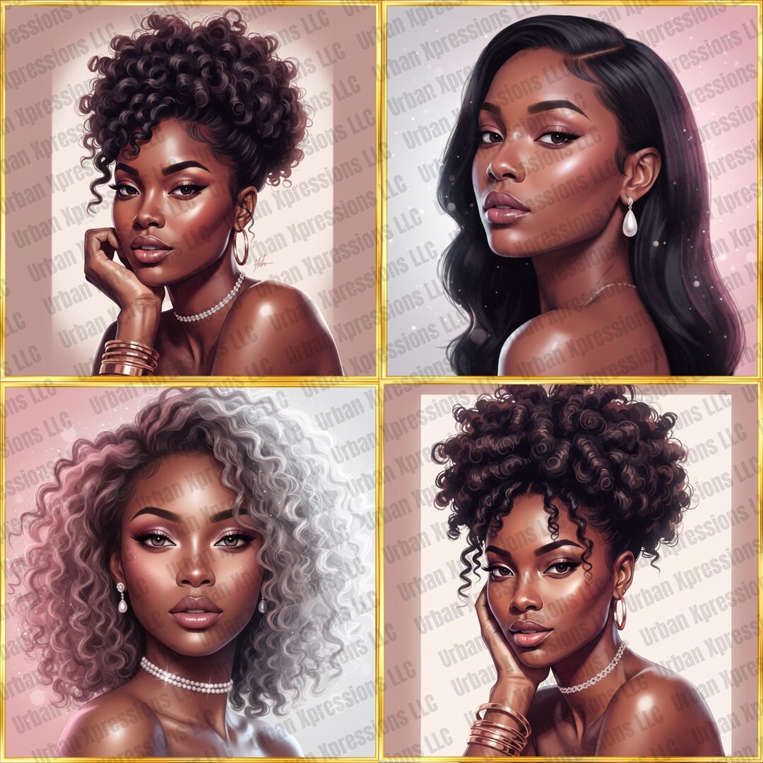 Soft Glam Black Woman Portraits | Digital Printable Decor | Afrocentric ...