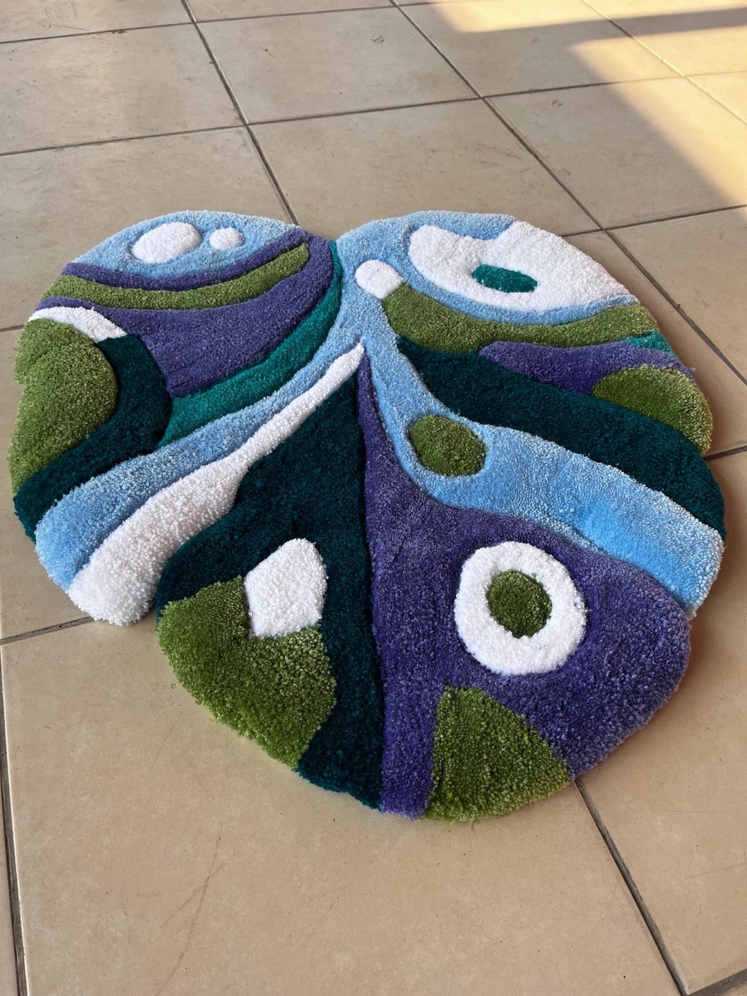 Monstera Mint Tufted Rug Plant Leaf Rug, Hand Leaf Tufted Rug ...