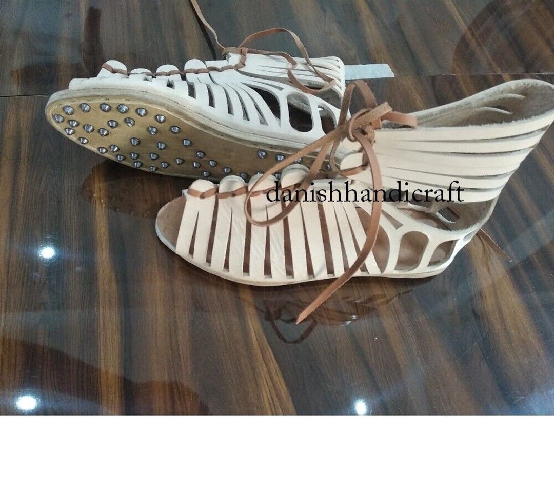 Handmade White Leather Lace-up Caligae Roman Sandals - Etsy