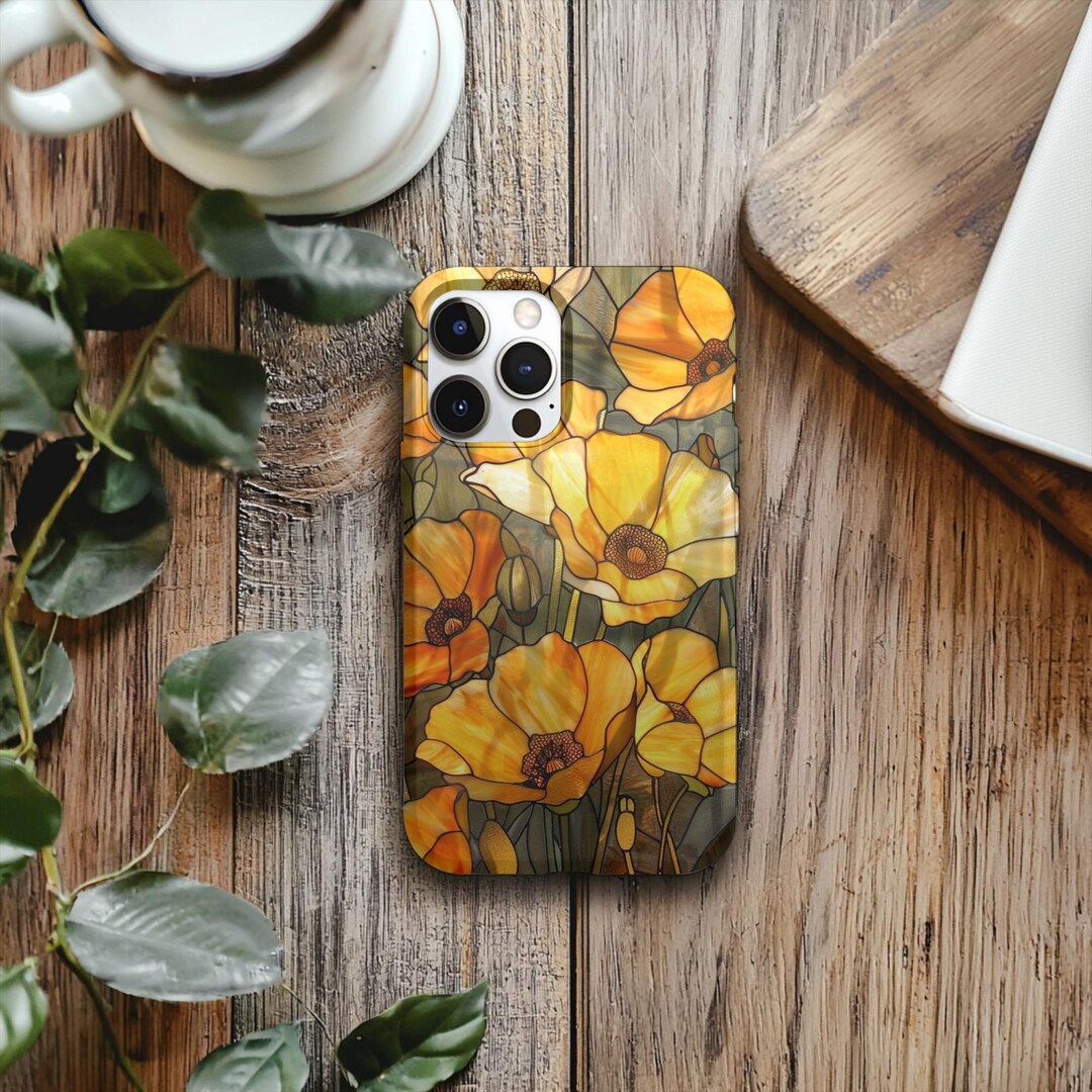 Phone Case Yellow Poppy Stained Glass Floral Cover | Phone Accessory ...
