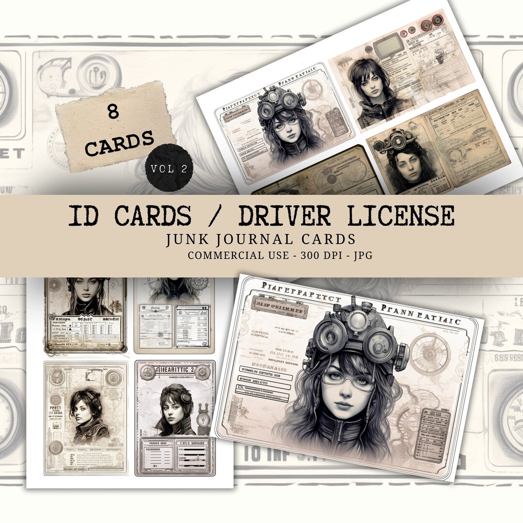 Vintage Driver License Cards Junk Journal 8 Pieces Ephemera - Black and ...