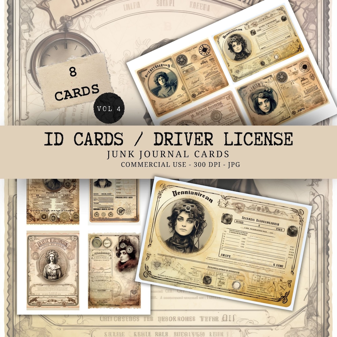 Vintage ID Cards Junk Journal 8 Cards Ephemera - Antique Passports and ...