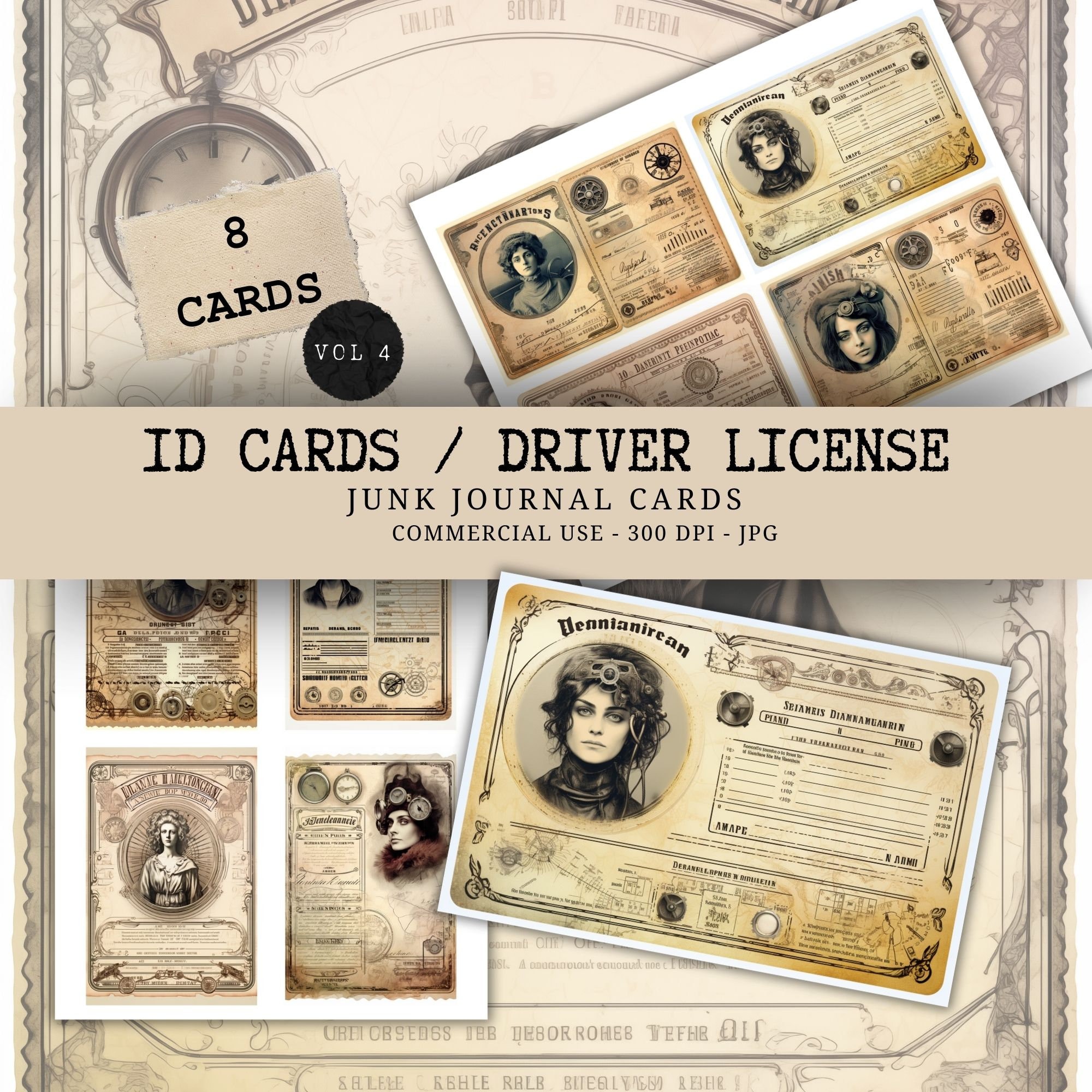 Vintage ID Cards Junk Journal 8 Cards Ephemera - Antique Passports and ...