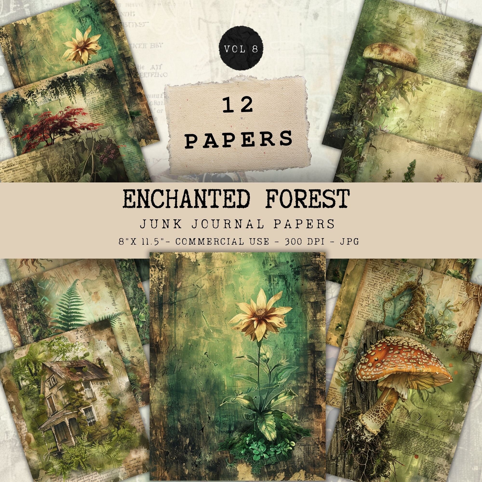 Enchanted Forest Papers Junk Journal Nature - 12 X Single Scrapbook ...