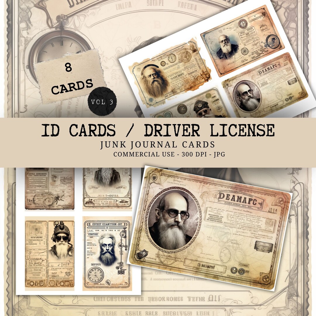 Vintage ID Cards Junk Journal 8 Cards Ephemera - Antique Passports and ...