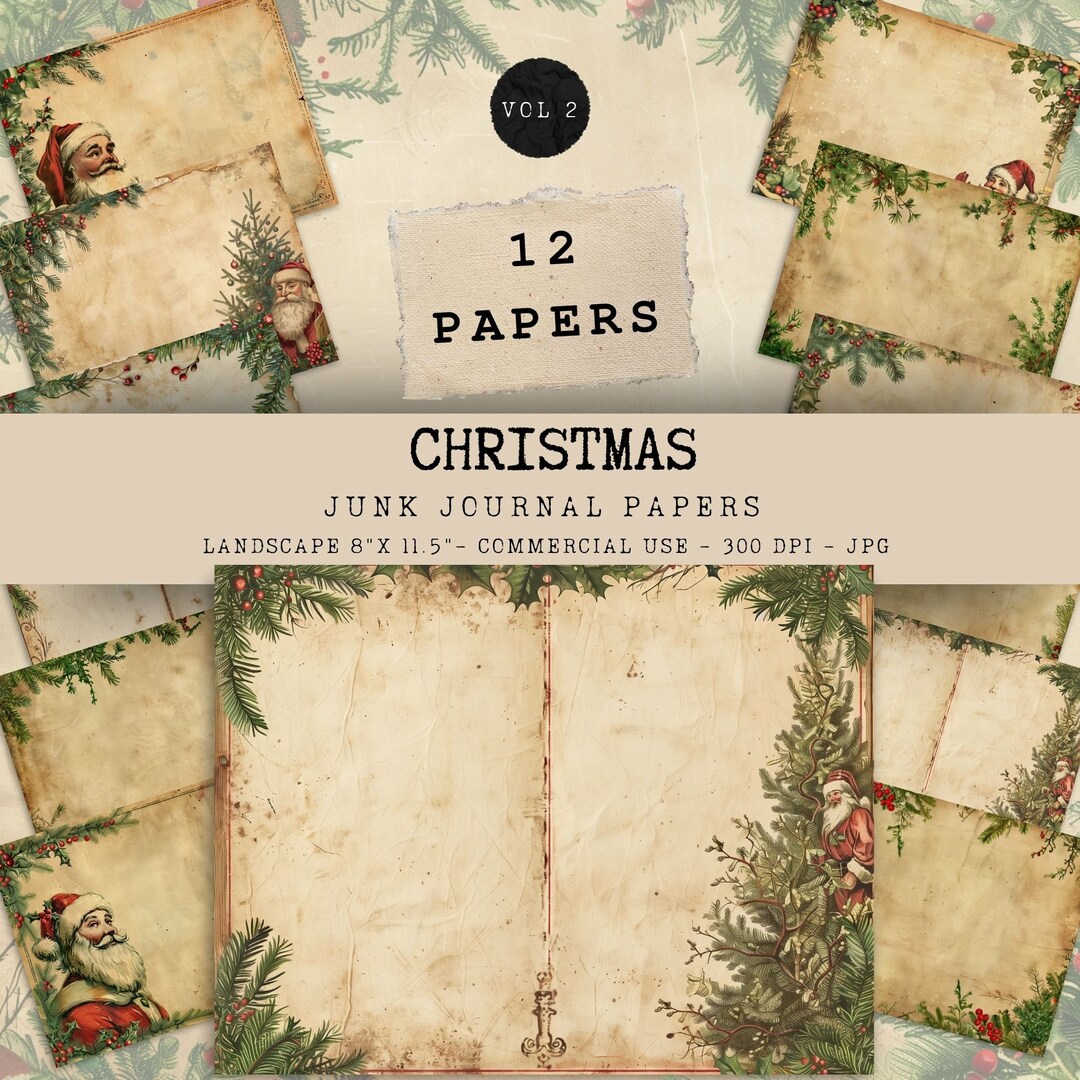 Christmas Digital Papers Santa Claus Junk Journal 12 X Double Page Lay ...
