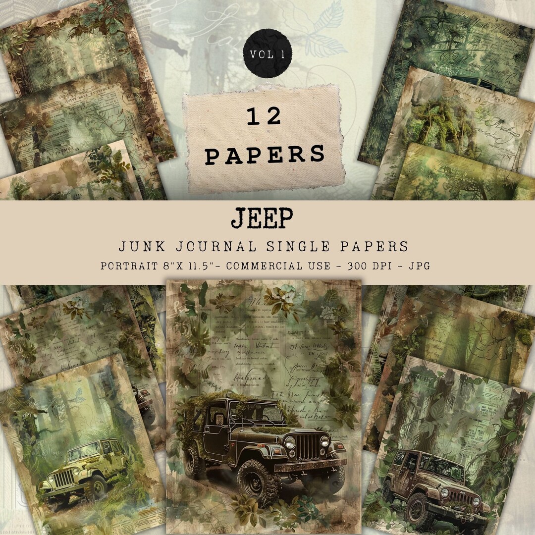 4x4 Outdoor Jeep in Enchanted Forest Junk Journal Pages 12 X Singe ...
