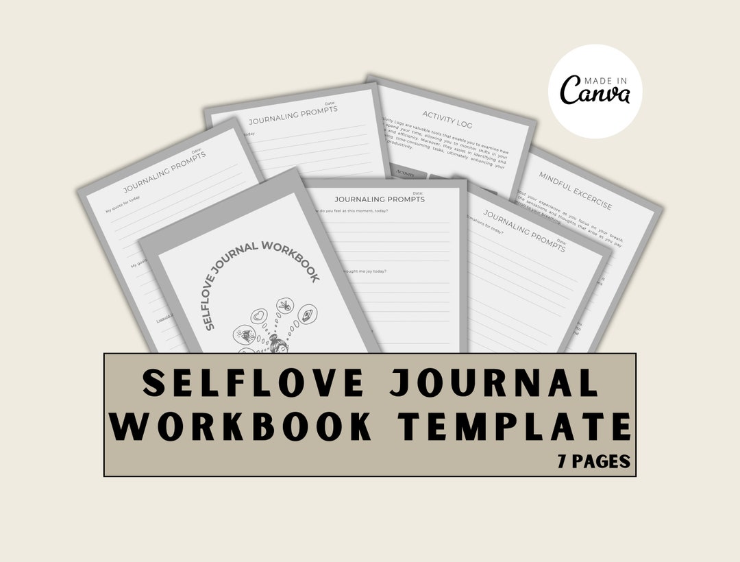 Canva Journaling Template Workbook Selflove Gray Journal - Etsy