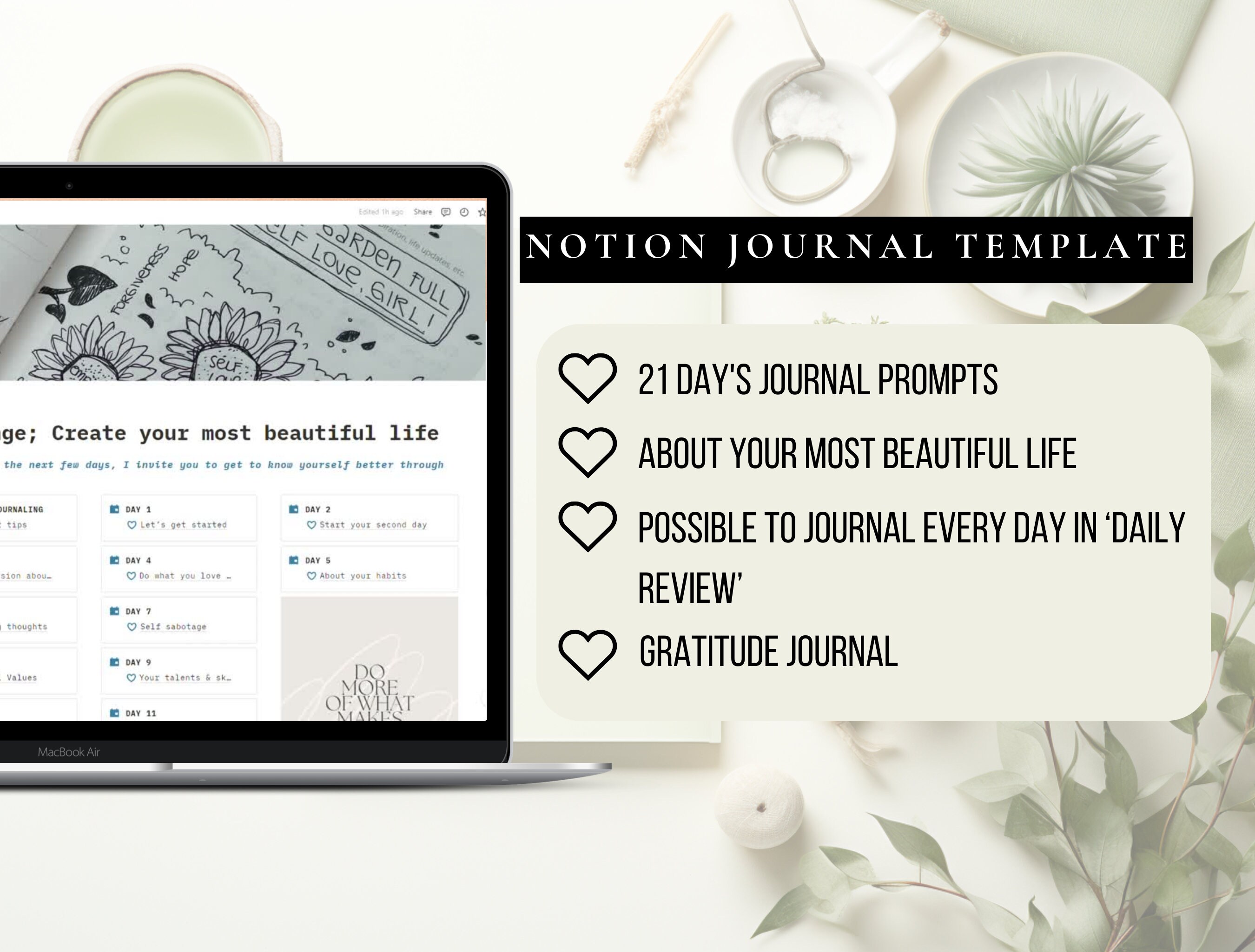 Notion Journal Template About Create Your Most Beautiful Life Digital ...