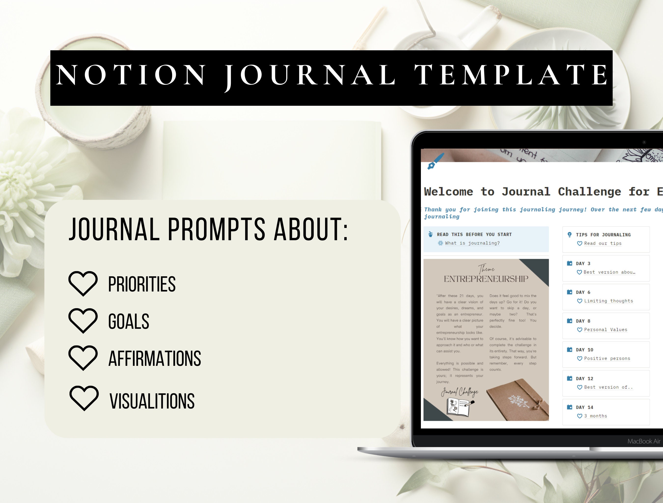Notion Journal Template About Create Your Most Beautiful Life Digital ...