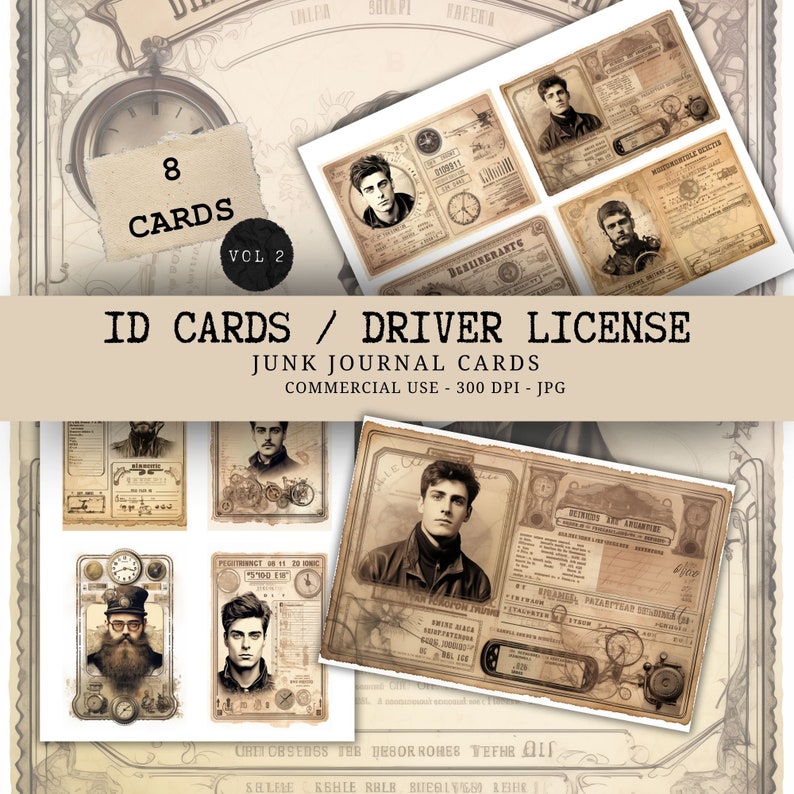 Vintage Driver License Cards Junk Journal 8 Pieces Ephemera - Antique ...