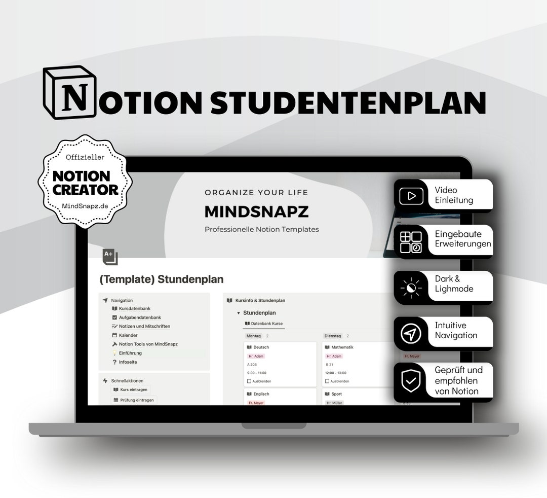 Notion Timetable Template / Notion Template / Notion Template German ...