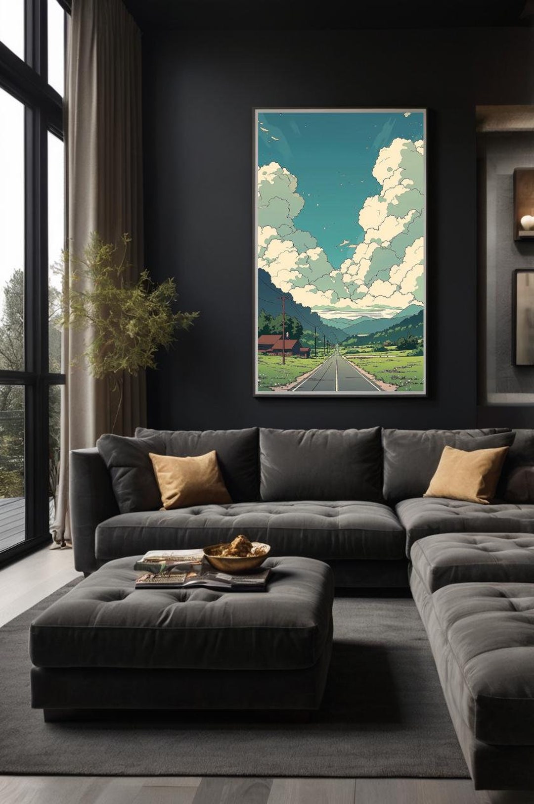 Animated Countryside Road Art Print Peaceful Landscape Decor - Etsy