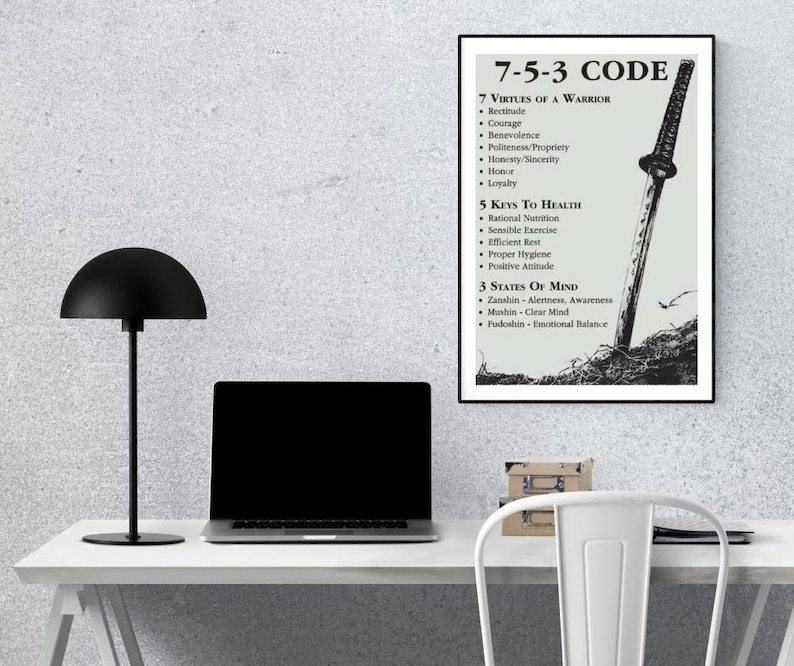 7-5-3 Code Samurai Poster - Warrior Virtues, Health, and Mindset Wall ...