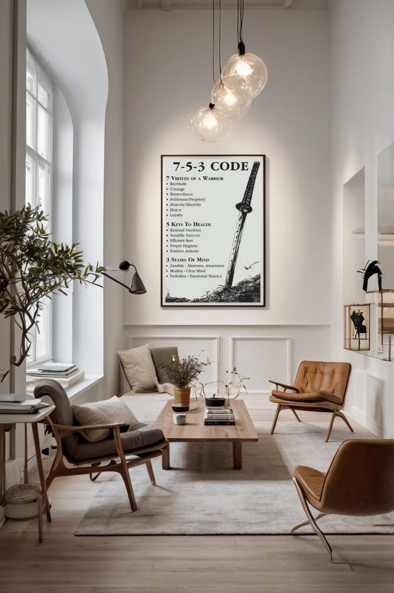 7-5-3 Code Samurai Poster - Warrior Virtues, Health, and Mindset Wall ...