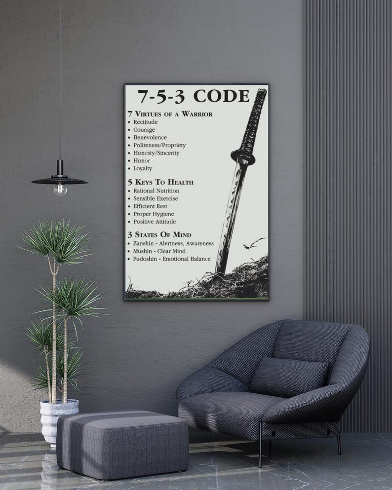 7-5-3 Code Samurai Poster - Warrior Virtues, Health, and Mindset Wall ...