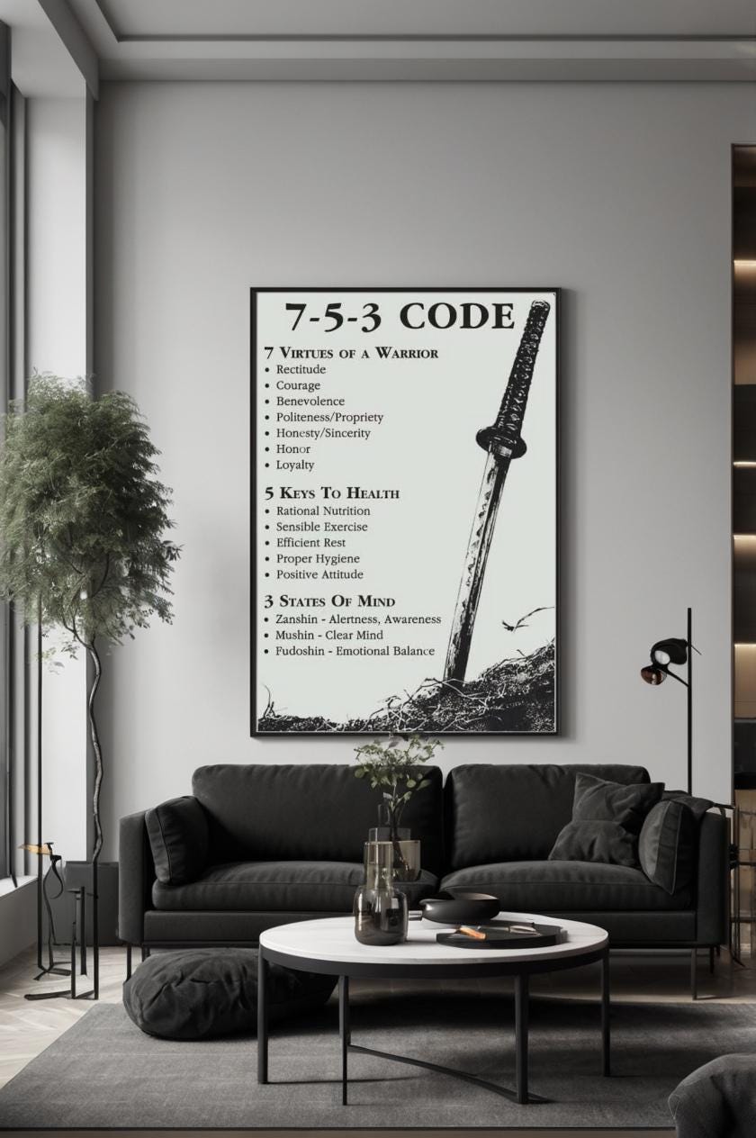 7-5-3 Code Samurai Poster - Warrior Virtues, Health, and Mindset Wall ...