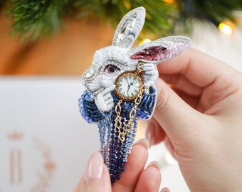 Beaded Brooches white Rabbit. Handmade Designer Brooch. High Quality ...