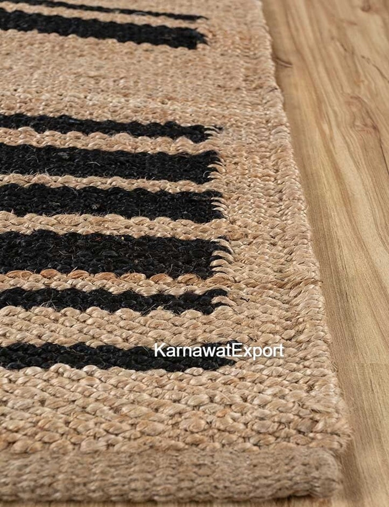 5x7 8x10 Natural Jute Black Rug High Quality Hand Woven Geometric Boho ...