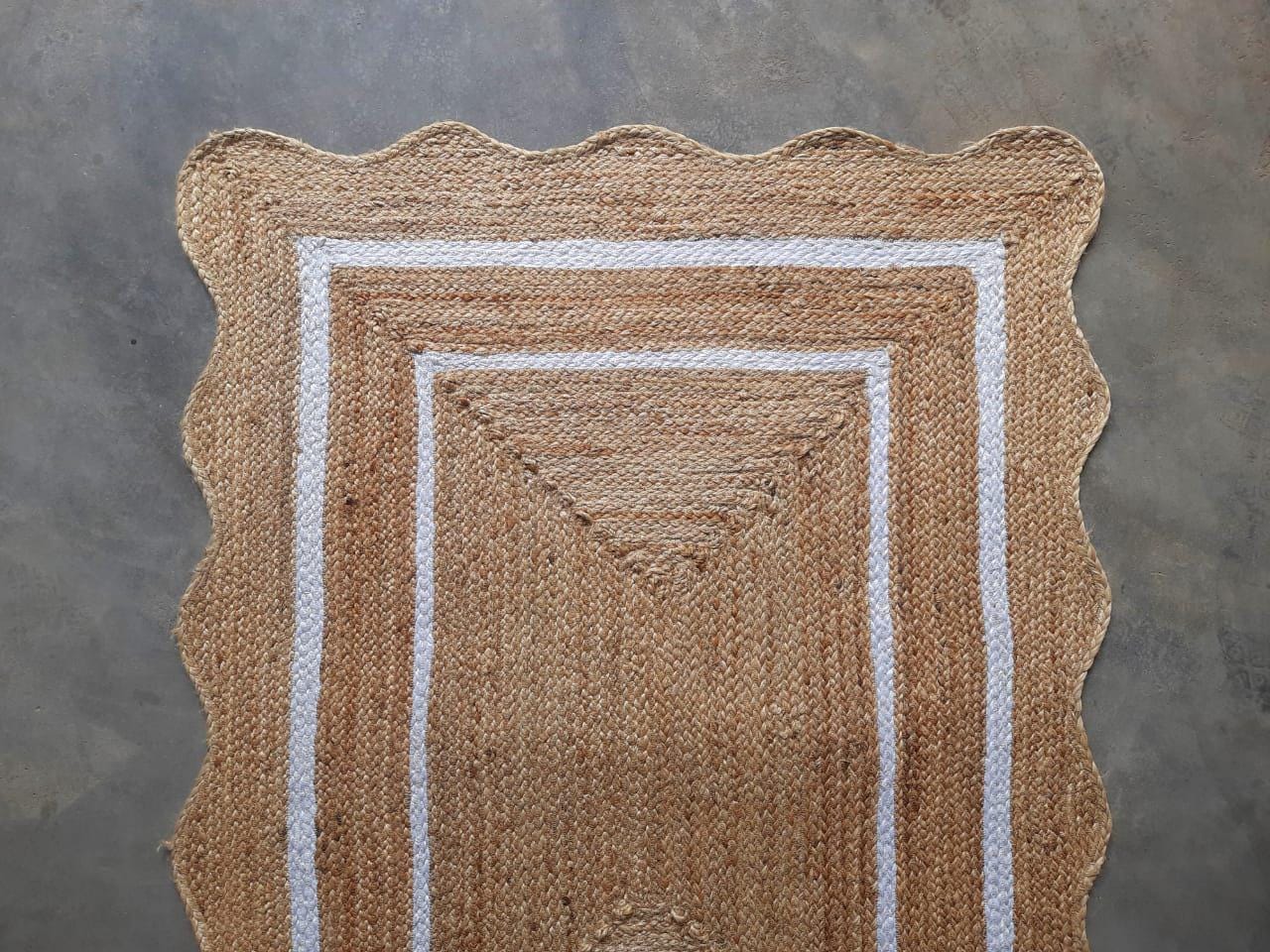 Scalloped Jute Rug Jute Runner Rug, Scalloped Runner Rug, Bohemian ...