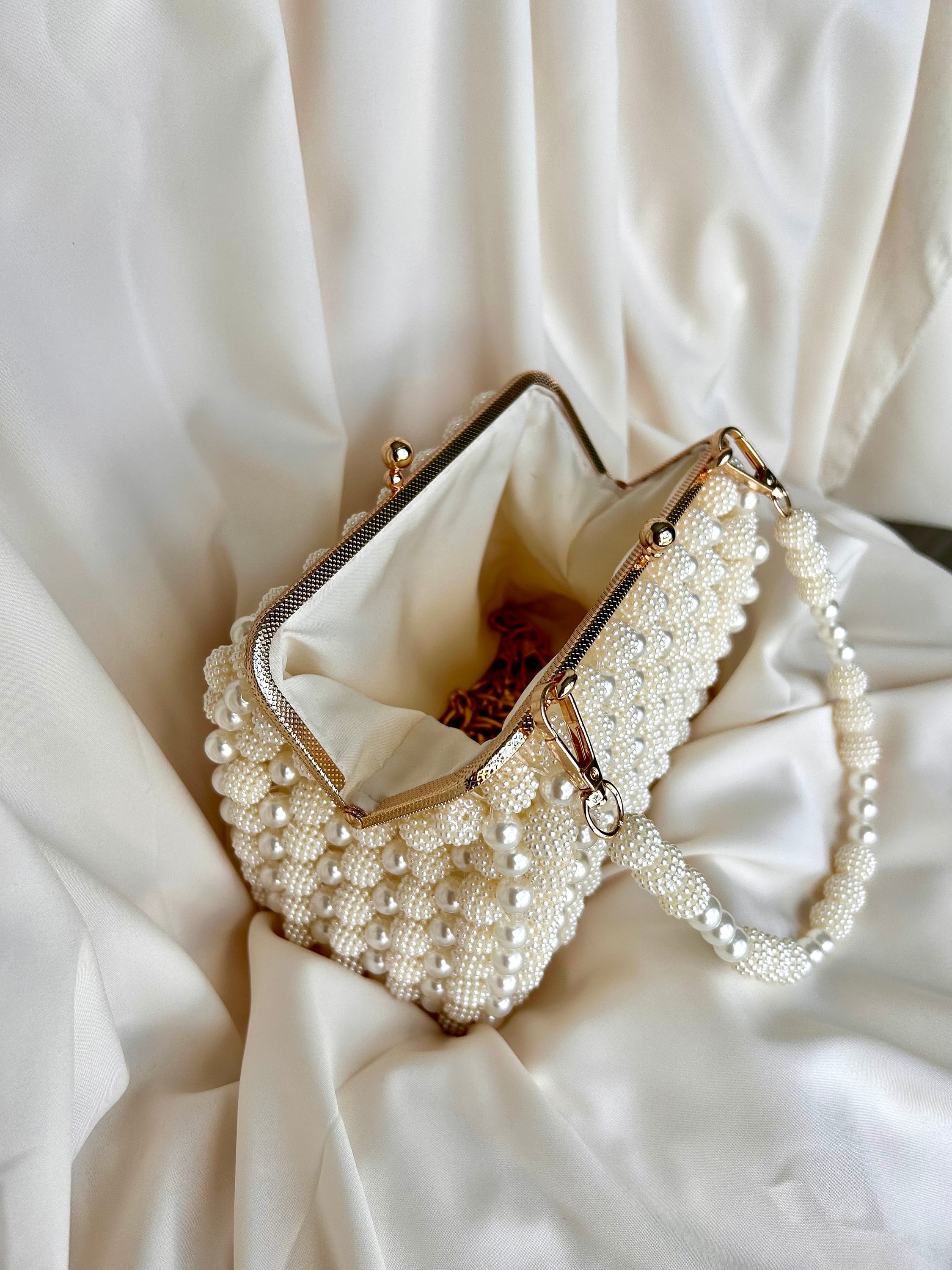 Pearl Beaded Bag, Pearl Clutch Bag, Evening Bag, Handmade Pearl Clutch ...