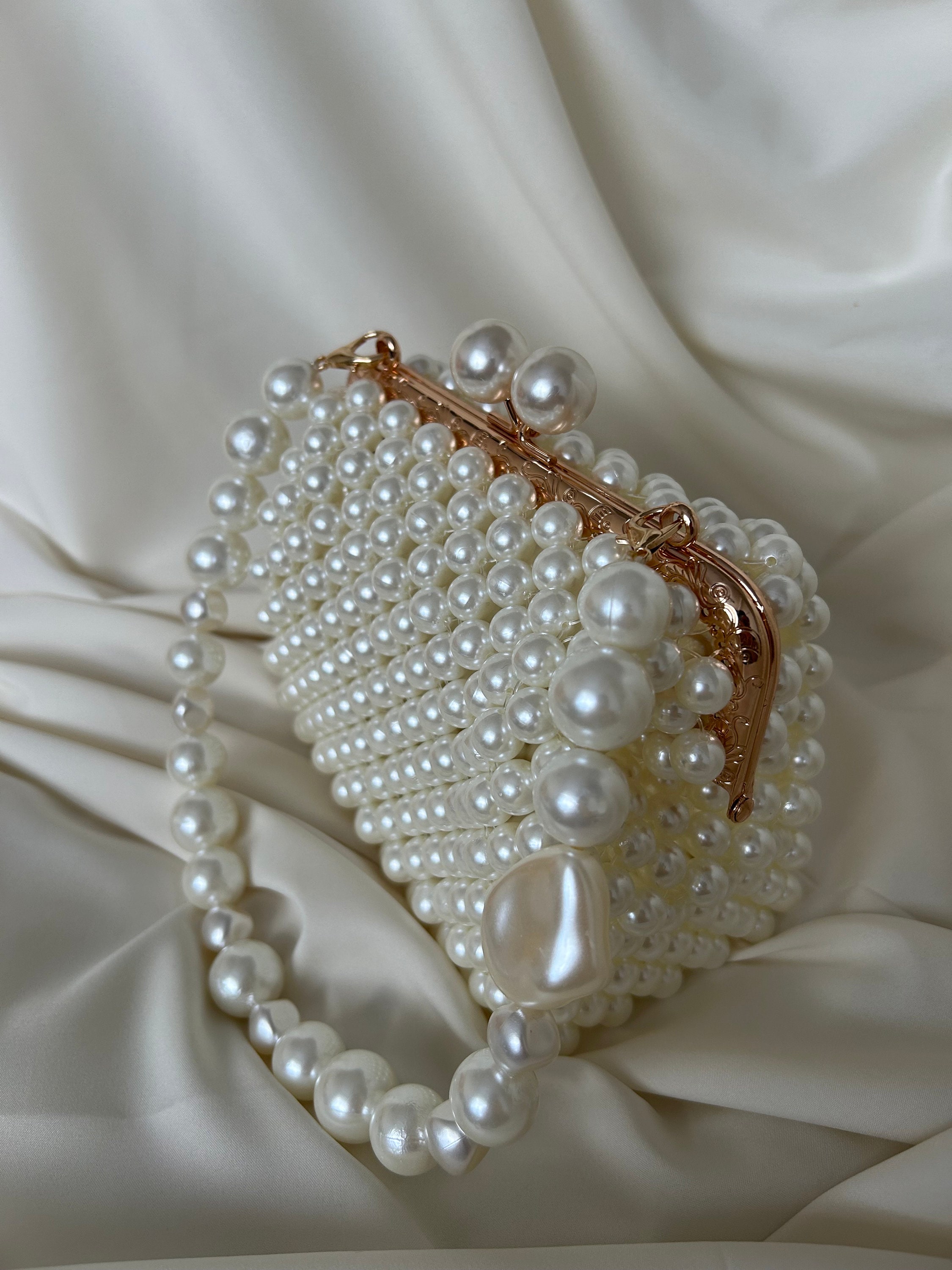 Pearl Beaded Bag, Pearl Clutch Bag, Evening Bag, Handmade Pearl Clutch ...