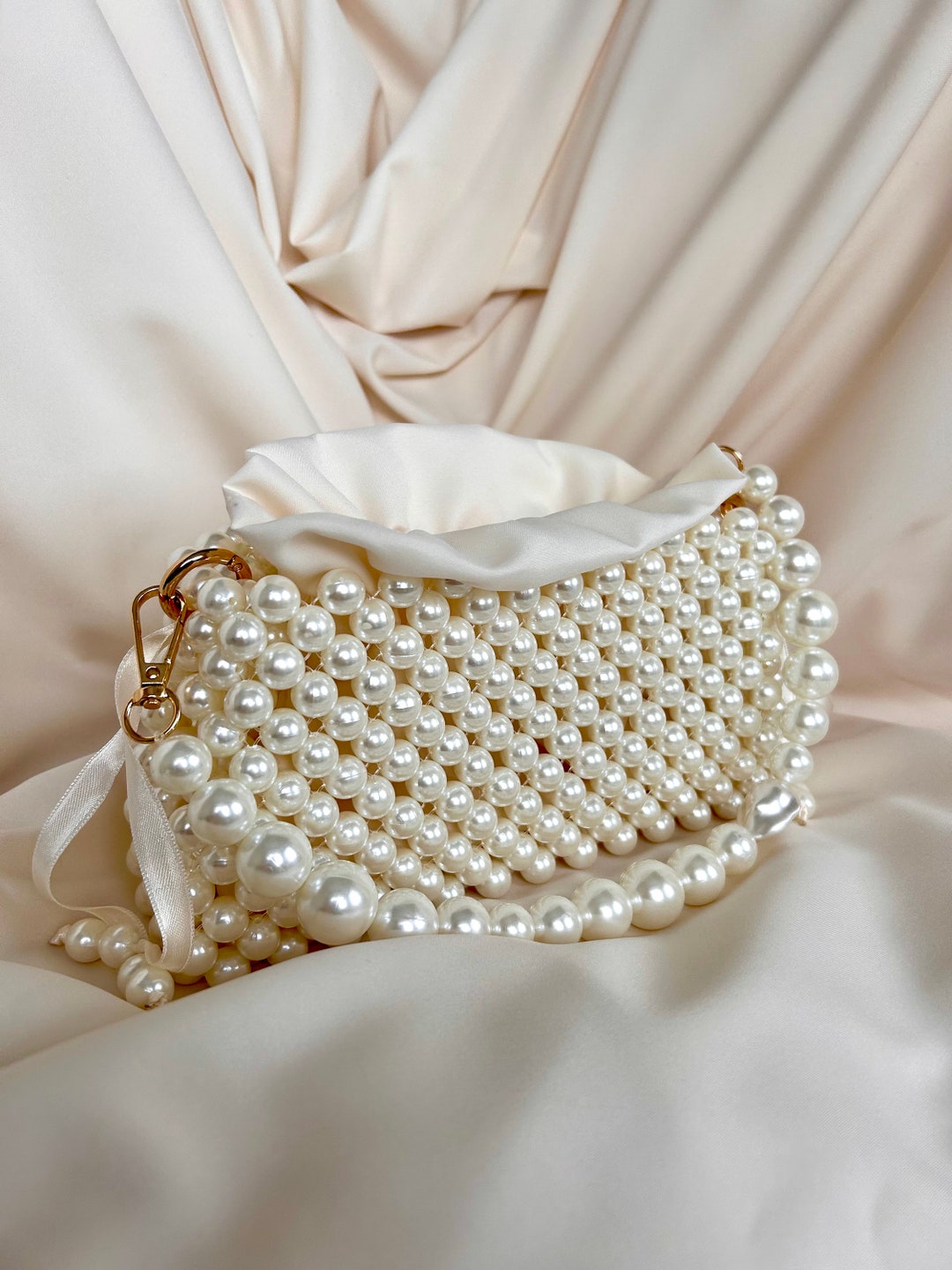 Pearl Beaded Bag, Pearl Clutch Bag, Evening Bag, Handmade Pearl Clutch ...