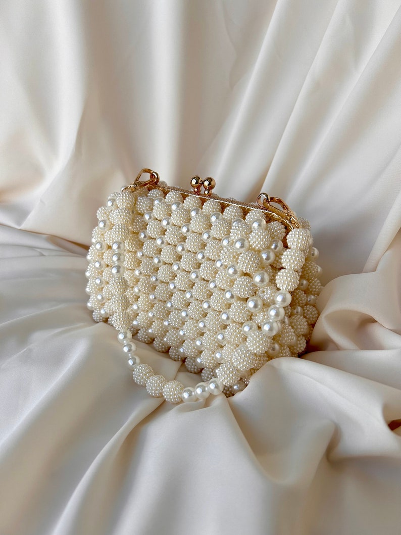 Pearl Beaded Bag, Pearl Clutch Bag, Evening Bag, Handmade Pearl Clutch ...