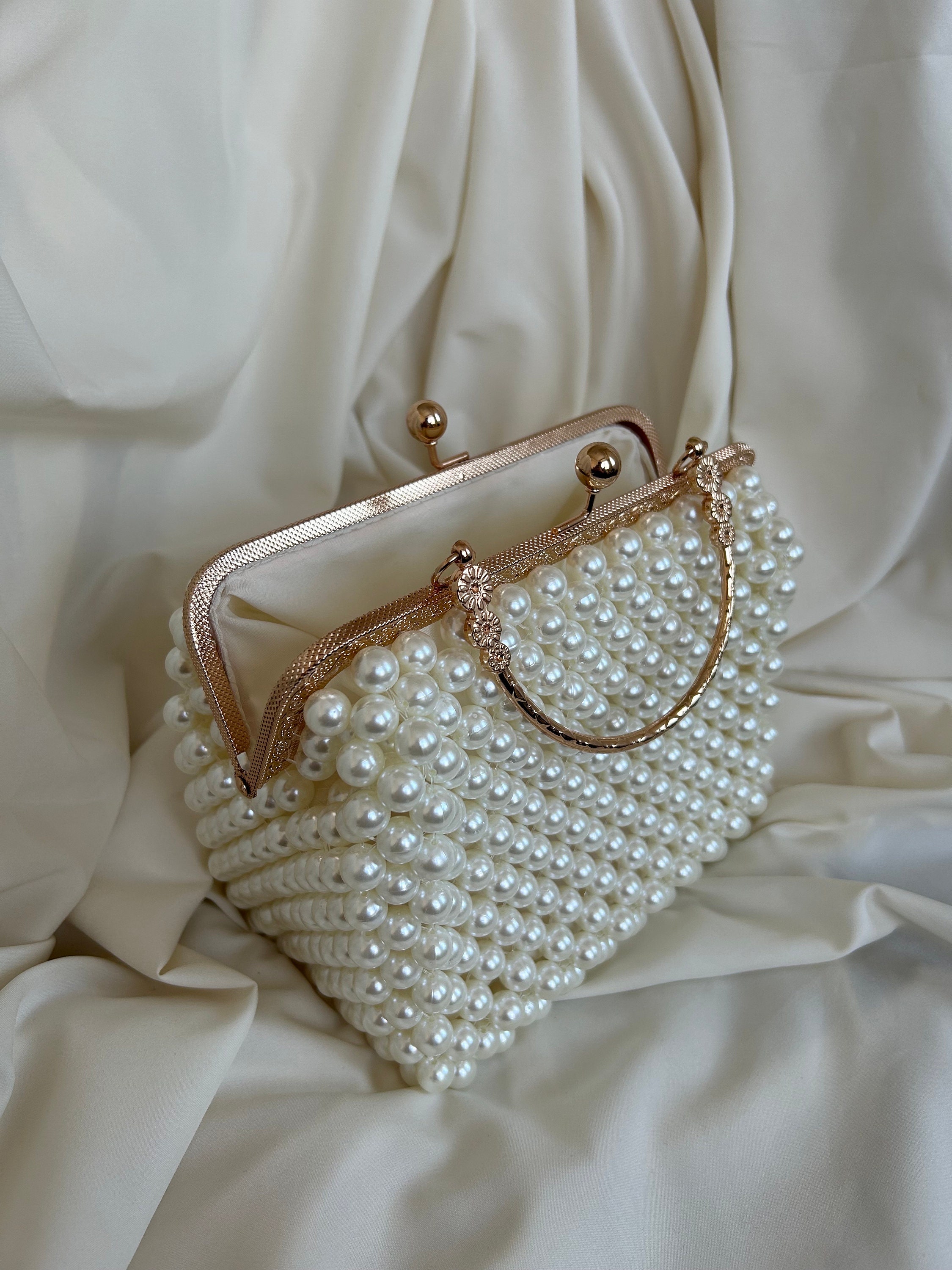 Pearl Beaded Bag, Pearl Clutch Bag, Evening Bag, Handmade Pearl Clutch ...