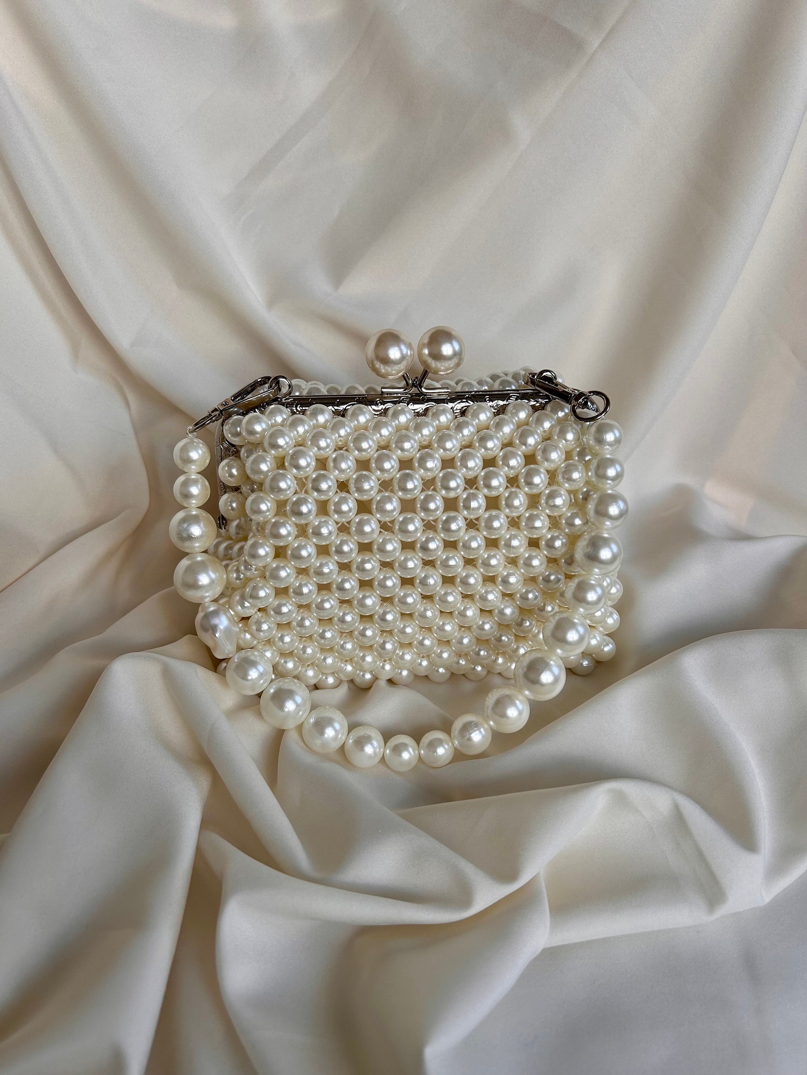 Pearl Beaded Bag, Pearl Clutch Bag, Evening Bag, Handmade Pearl Clutch ...